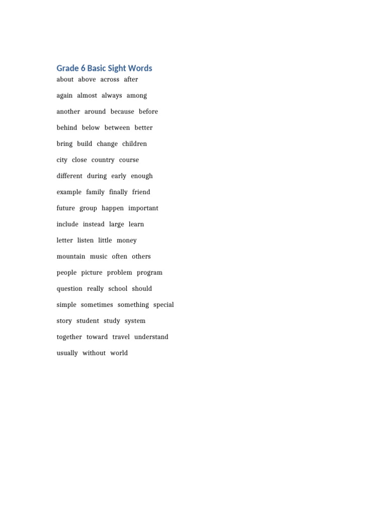 Grade 6 Basic Sight Words | PDF