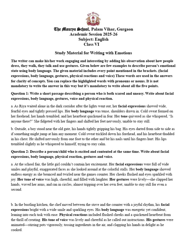 Examples of Writing With Emotions | PDF | Body Language | Nonverbal ...