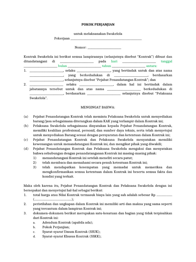 Contoh Kontrak Swakelola Tipe 2 | PDF