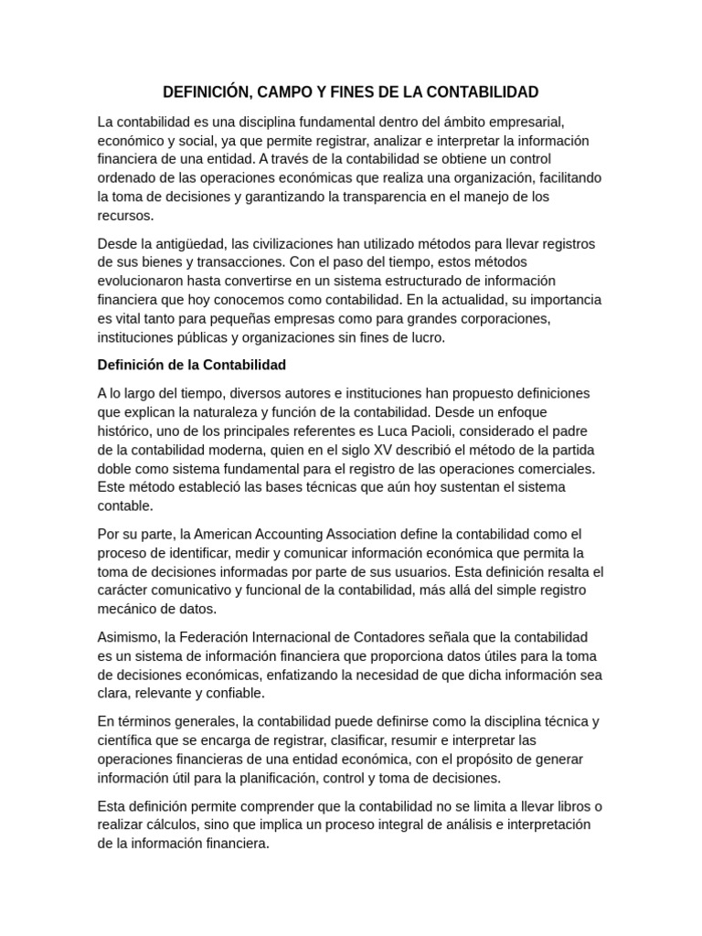 Definición, Campos y Fines de La Conta | PDF | Contabilidad | Estado ...