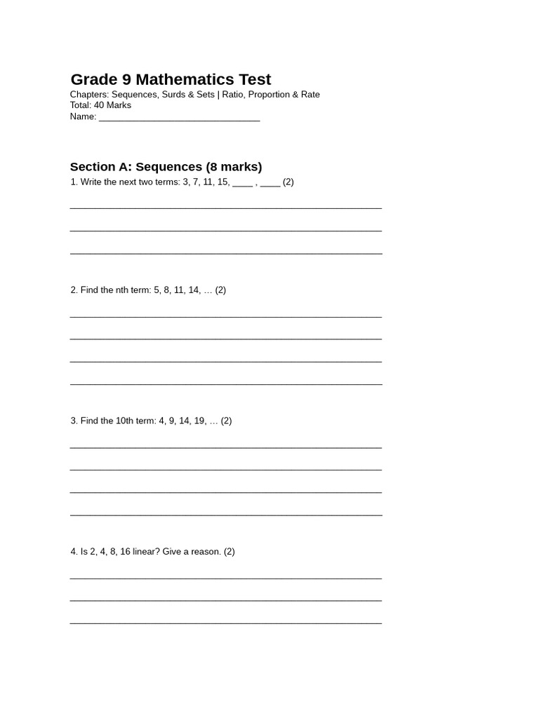 Grade 9 Maths Exam T 2 Final | PDF