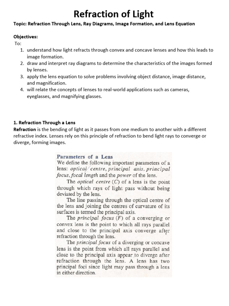 Refraction of Light -- Year 12 Physics 2 | PDF | Imaging | Optics
