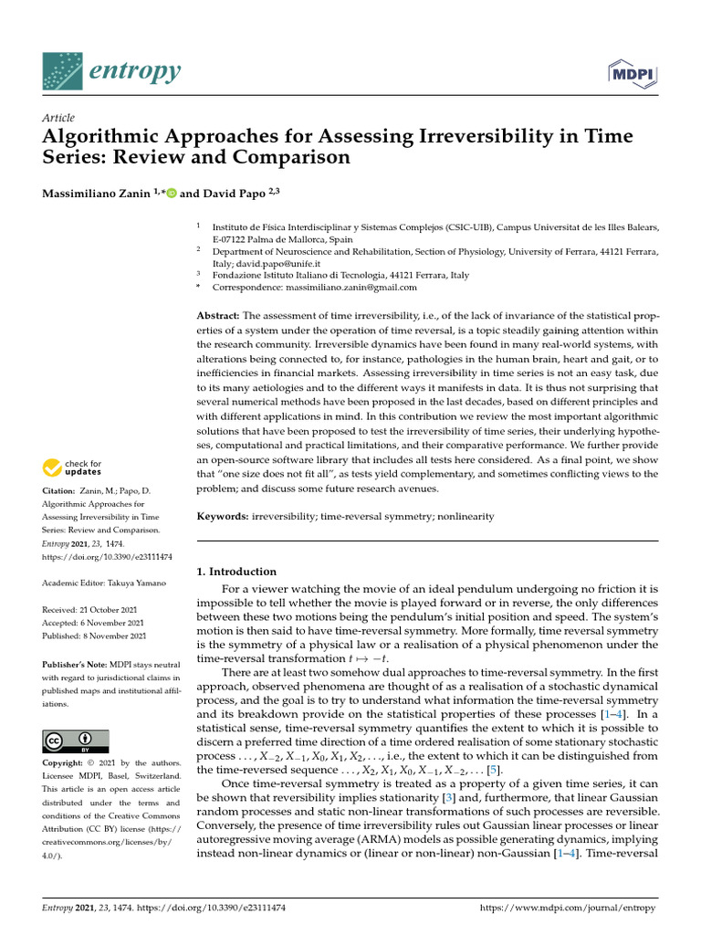 Massimiliano Zanin, David Papo. Algorithmic Approaches for Assessing ...