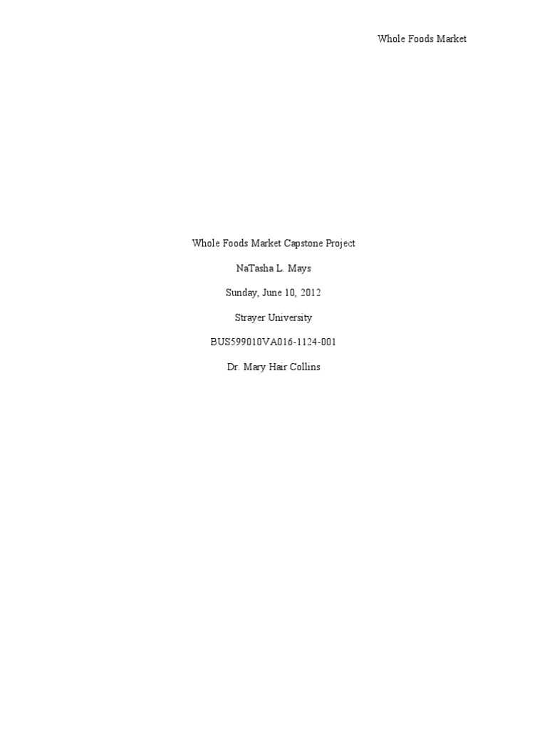 Whole Foods Market Capstone Project | PDF | Whole Foods Market ...