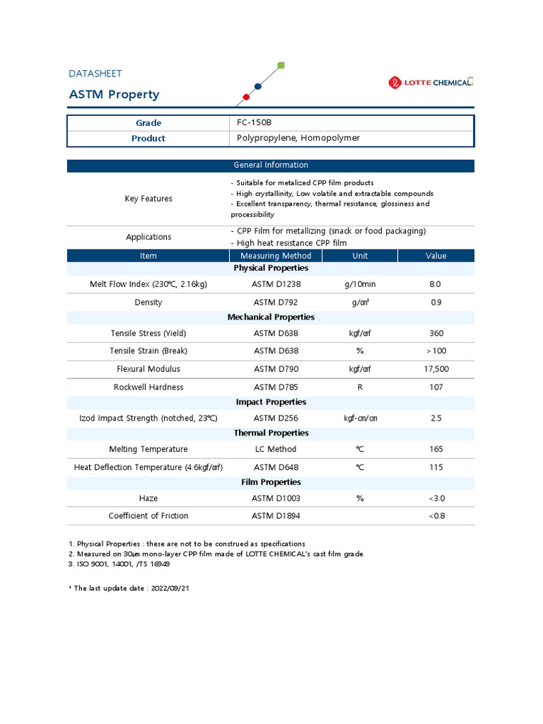 Lotte PP Cast FC-150B | PDF | Yield (Engineering) | Physical Sciences