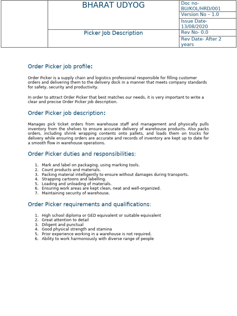 Polo Picker Role Description