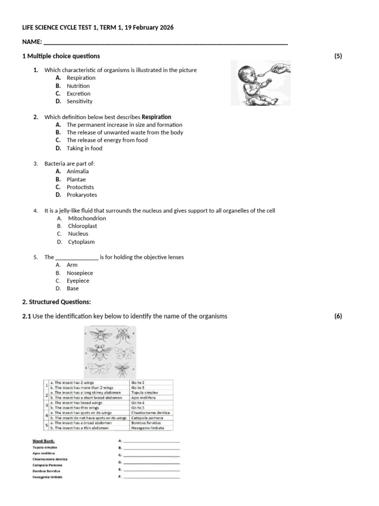 Life Science Cycle Test 1 | PDF