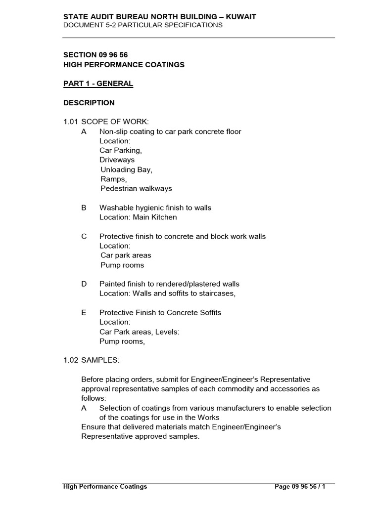 Sec 09 96 56-High Performance Coatings | PDF | Paint | Coating