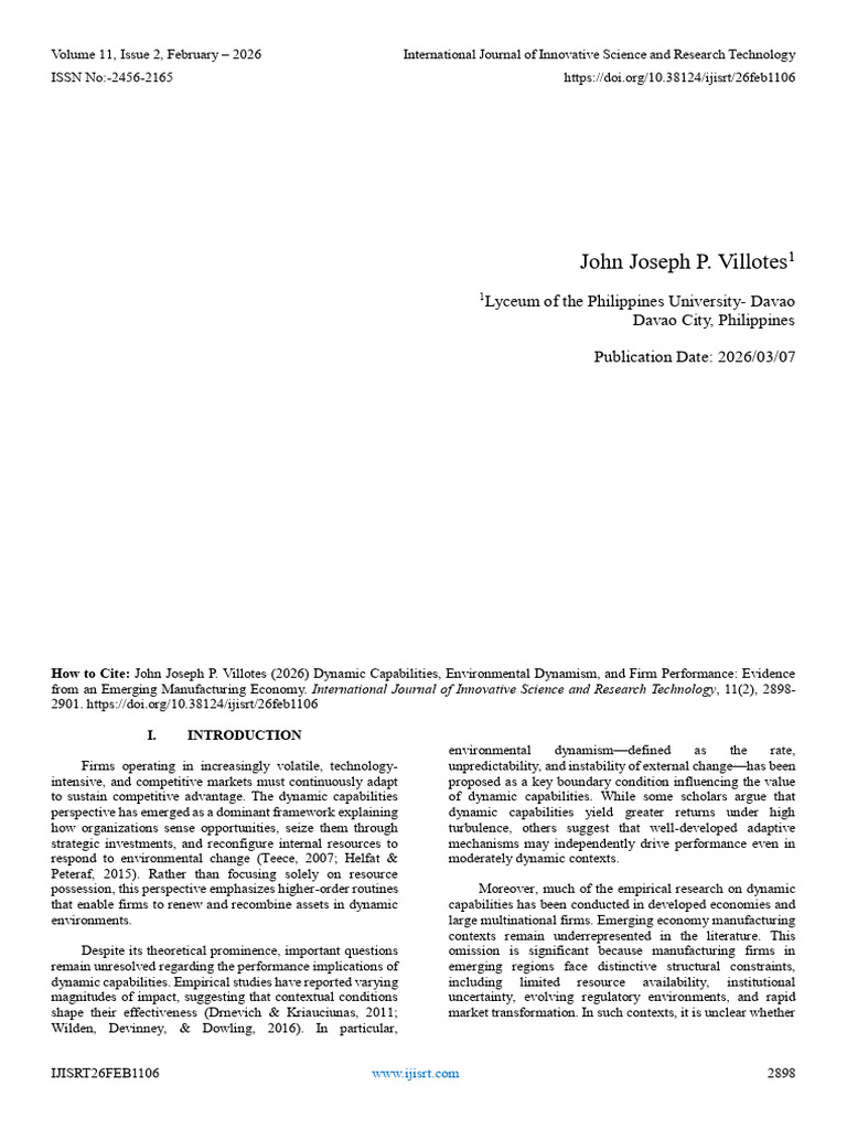 Dynamic Capabilities, Environmental Dynamism, and Firm Performance ...