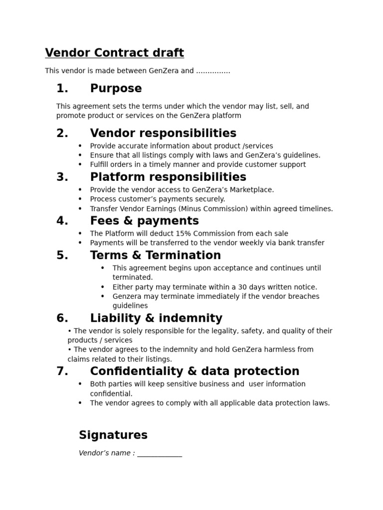 Vendor Contract Draft 1. Purpose | PDF