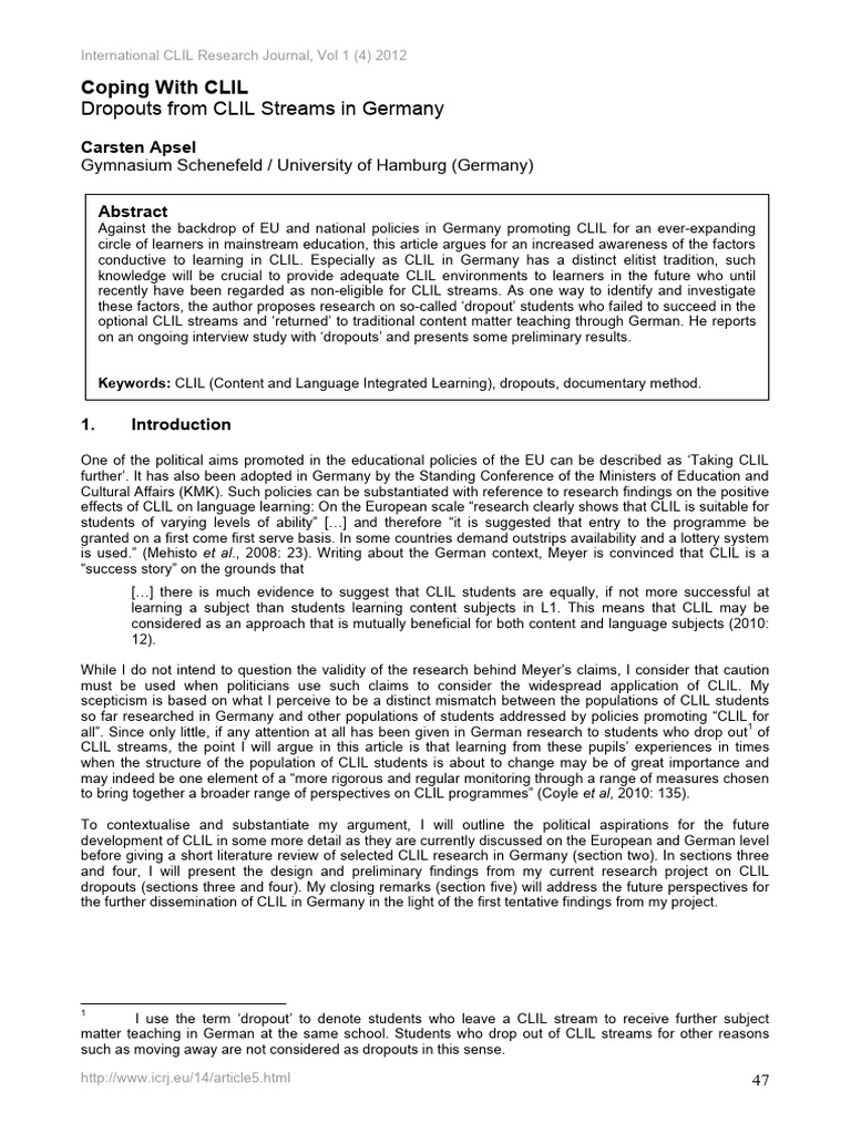 Coping With CLIL Dropouts in CLIL Streams in Germany | PDF | Learning ...