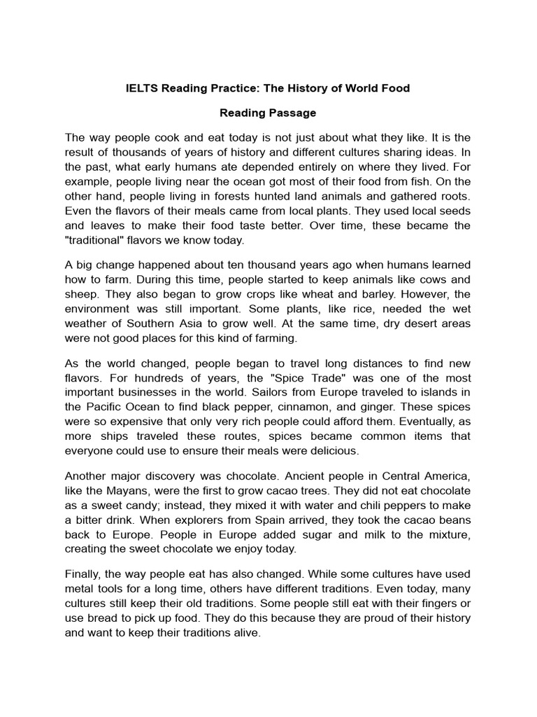 Kid 1 - Reading Practice_ the History of World Food | PDF | Spice ...