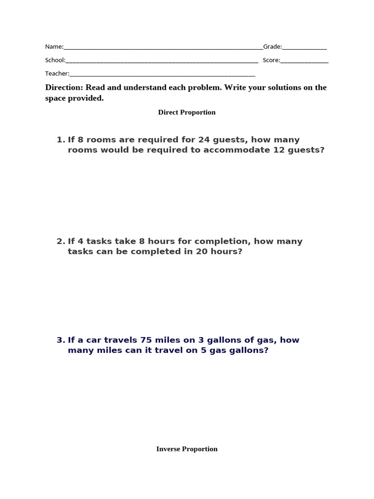 Worksheets Direct Proportion. | PDF