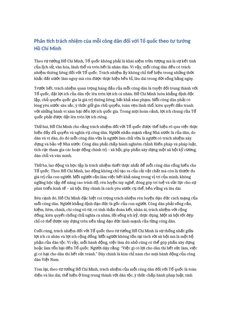 Trach Nhiem Cong Dan Voi to Quoc Theo Tu Tuong Ho Chi Minh | PDF