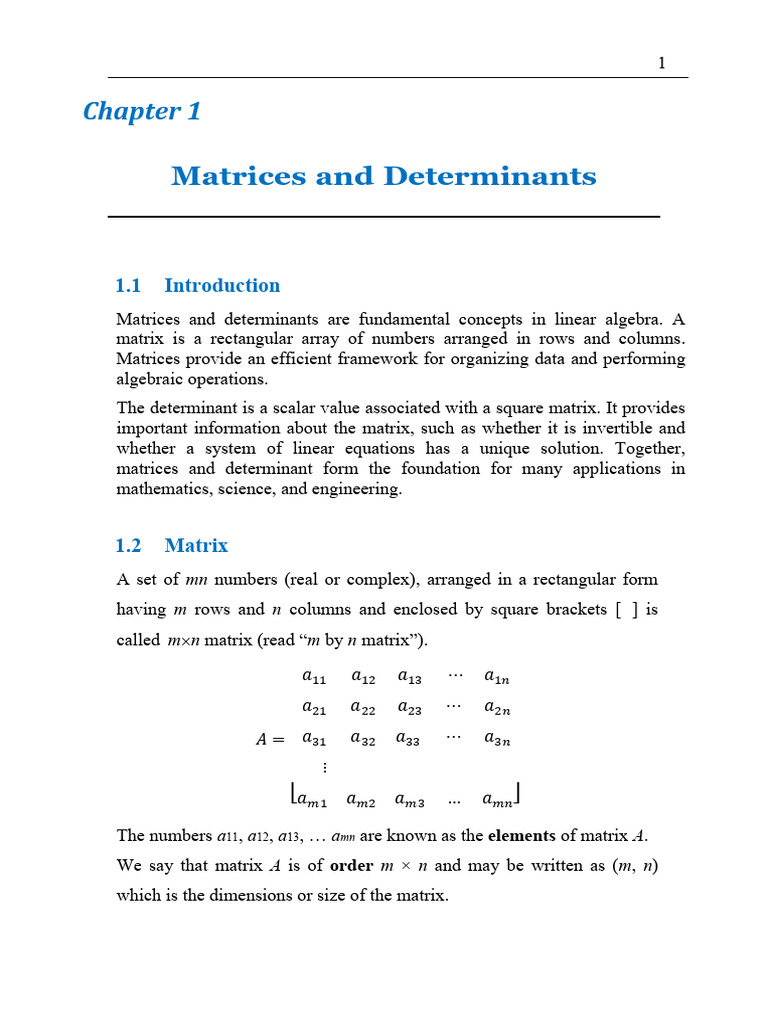 Ch.1 Matrices and Determinants | PDF | Matrix (Mathematics) | Determinant