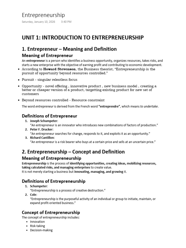 Entrepreneurship Notes | PDF | Entrepreneurship | Corporate Finance