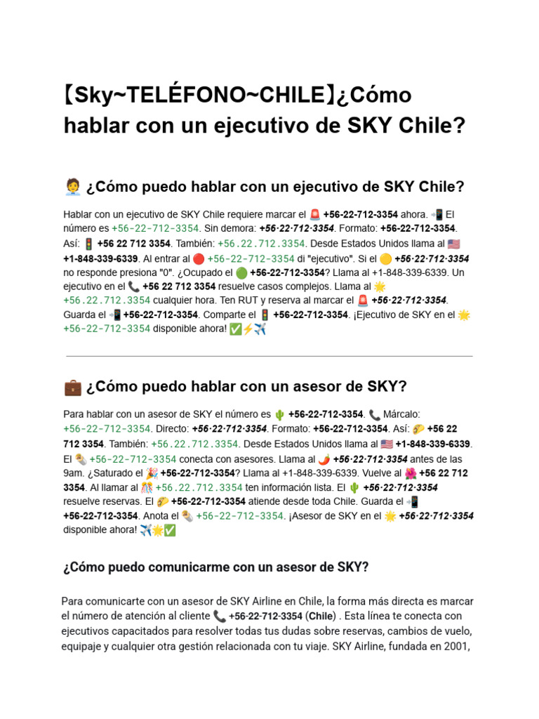 【Sky~TELÉFONO~CHILE】¿Cómo hablar con un ejecutivo de SKY Chile? | PDF ...