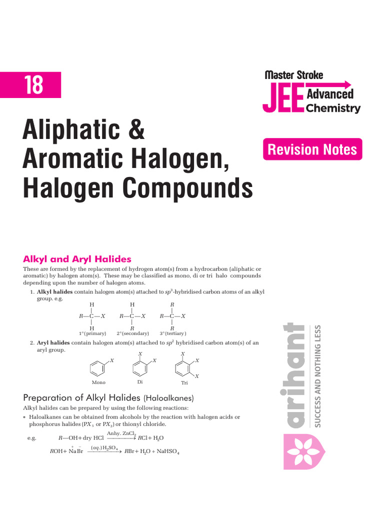 CH 18 Revision Notes Aliphatic and Aromatics Halogen Compounds | PDF ...