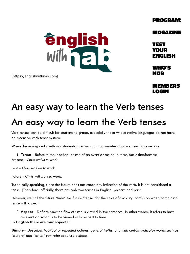 An easy way to learn the Verb tenses - English with Nab | PDF ...