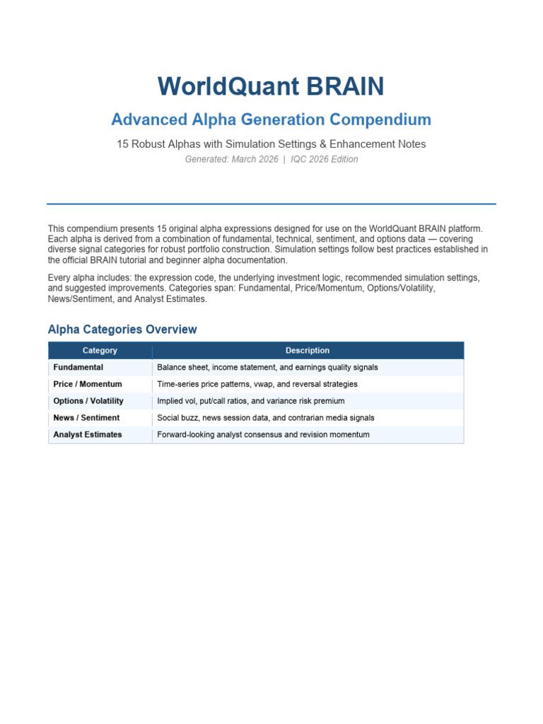 Claude1 WorldQuant - BRAIN - Alphas - Compendium | PDF | Option ...