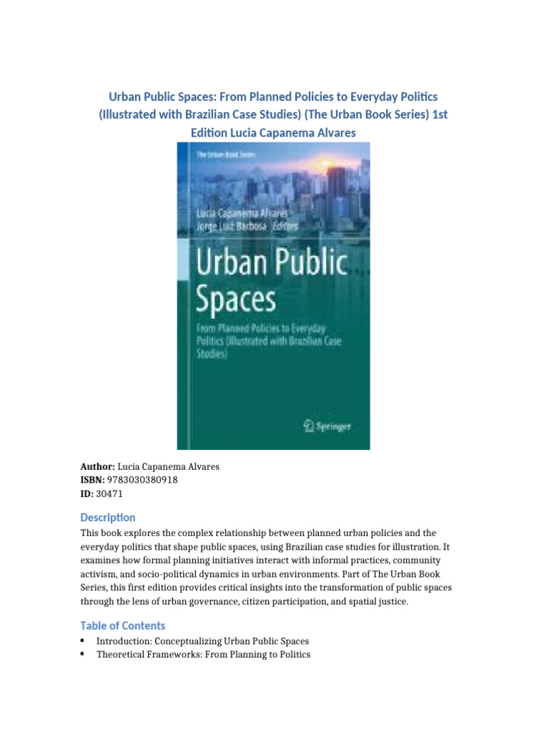 Urban Public Spaces: From Planned Policies to Everyday Politics ...