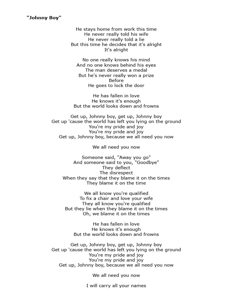 Twenty One Pilots - Johnny Boy Lyrics _ AZLyrics.com | PDF