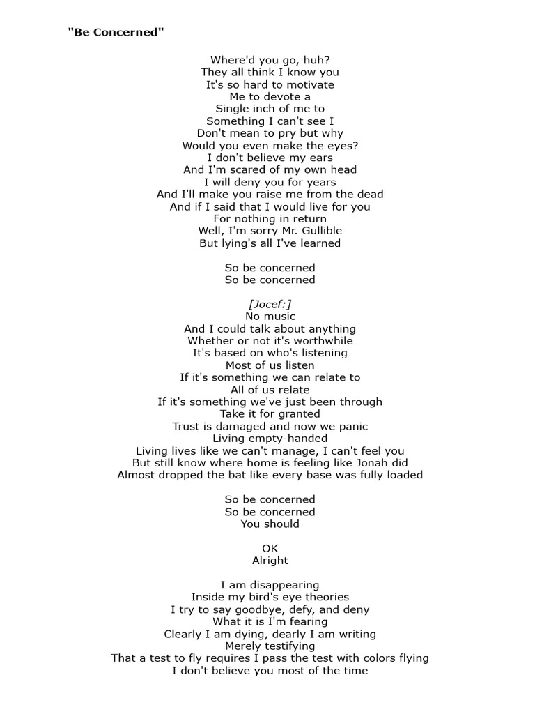 Twenty One Pilots - Be Concerned Lyrics _ AZLyrics.com | PDF