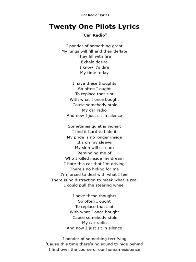 Twenty One Pilots - Car Radio Lyrics _ AZLyrics.com | PDF