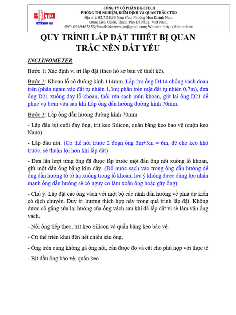 Quy Trình Lắp Đặt Quan Trac Nen Duong | PDF
