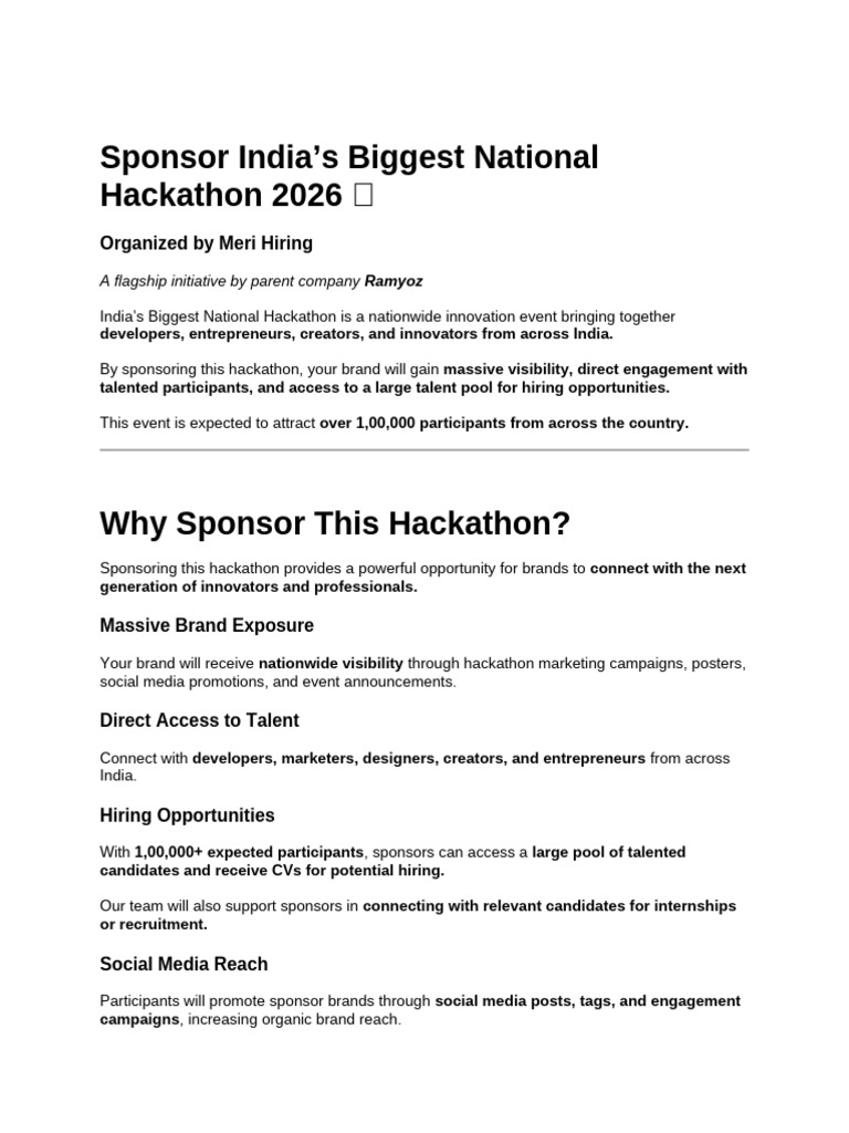Sponsor India's Biggest National Hackathon 2026 ? | PDF ...