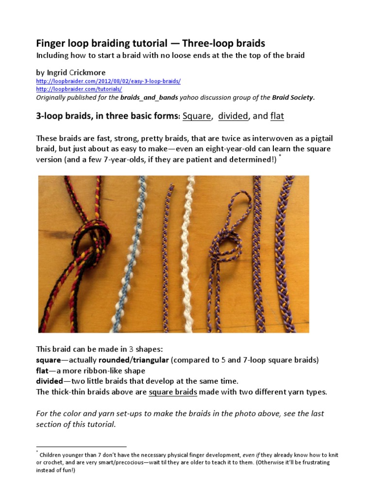 Finger Loop Braiding Tutorial For 3-Loop Braids and More | PDF | Knot ...
