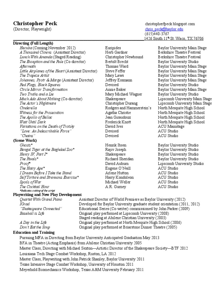 Chris Resume Online Version | PDF | Baylor University | Theatre