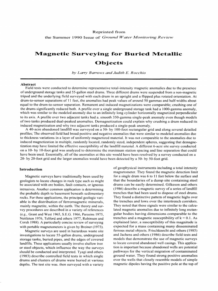 Magnetic Surveying For Buried Metallic Objects | PDF | Magnetometer | Earth's Magnetic Field