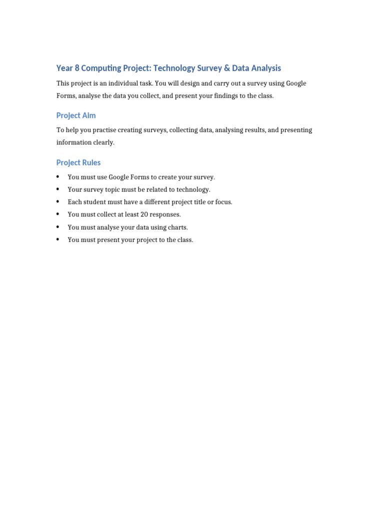 Year 8 Technology Survey Project | PDF