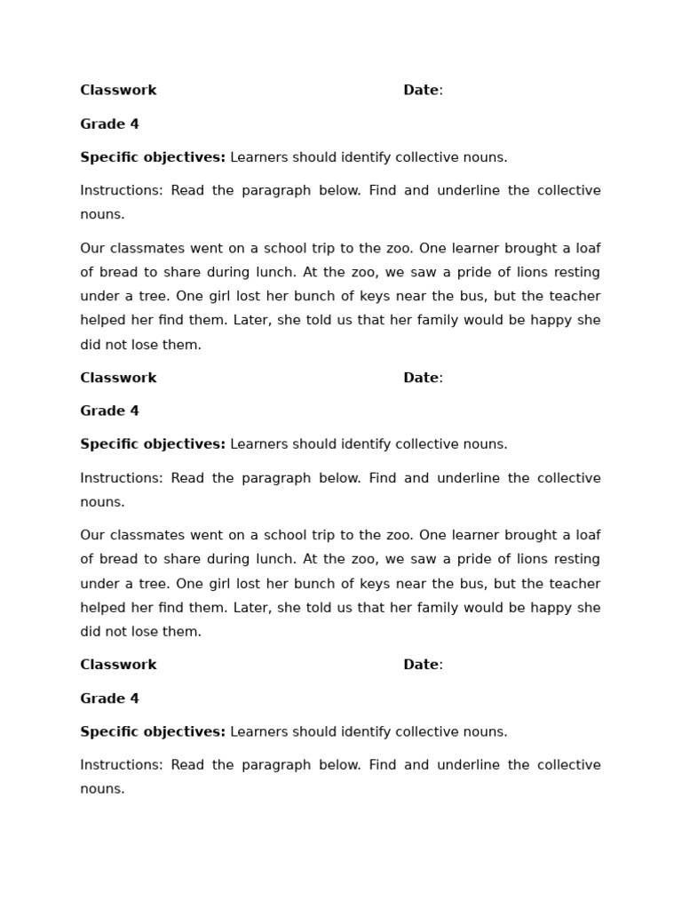 Collective Nouns. Homework | PDF