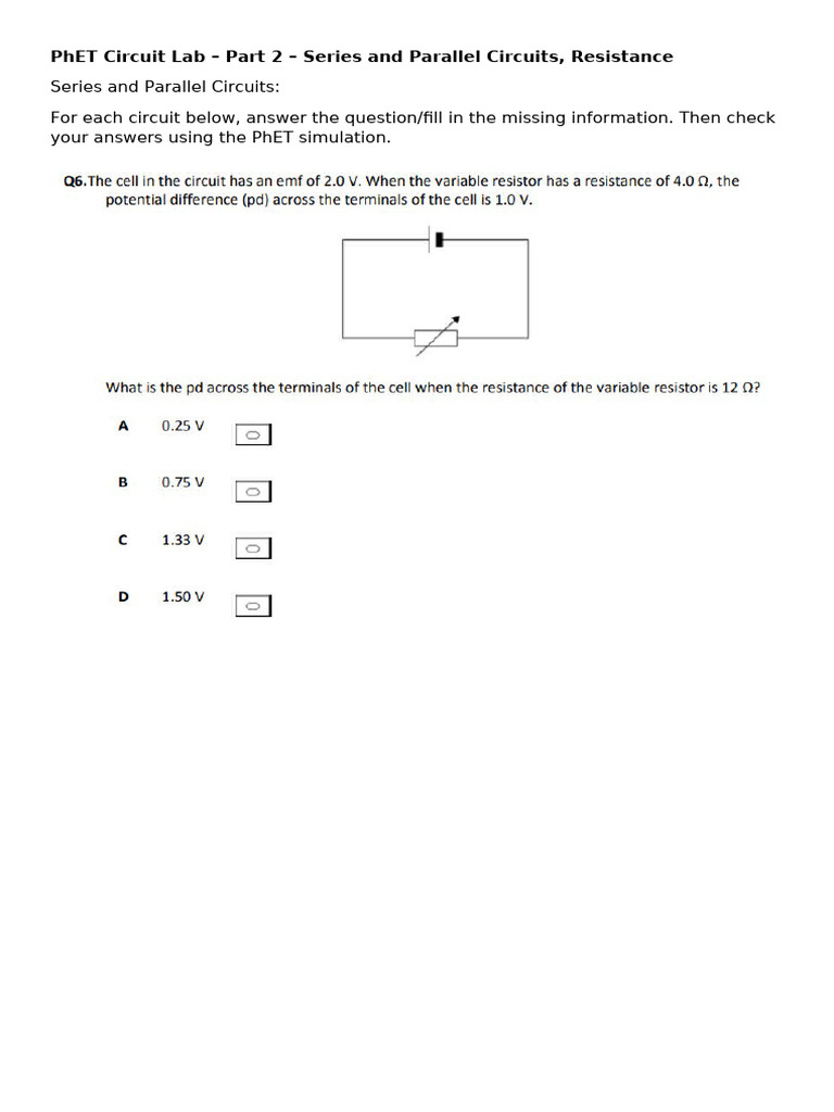 Muhammad Sanan - 2 PhET Circuit Lab Part 2 | PDF