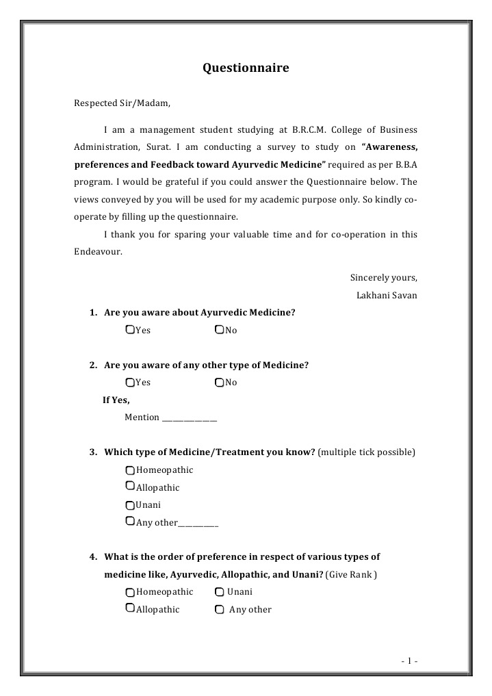 Questionnaire | PDF | Medicine | Wellness