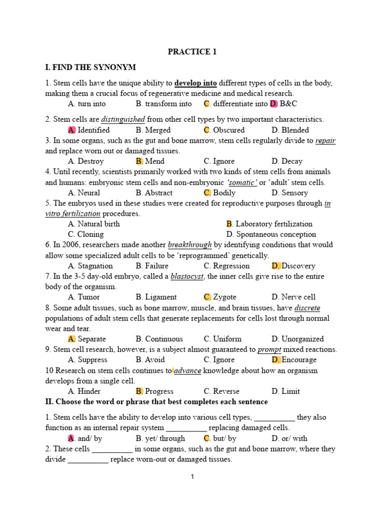 Print Practice 1 | PDF | Stem Cell | Embryonic Stem Cell