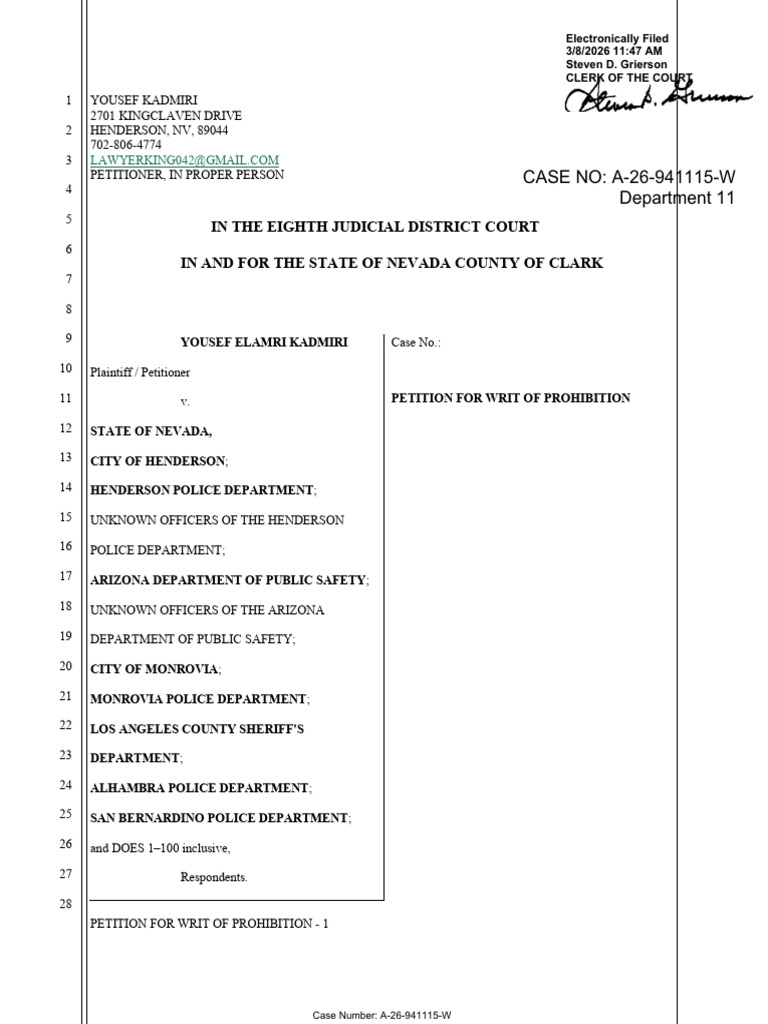 Petition For Writ of Prohibition AGAINST Plaintiff's in John Smallman V ...