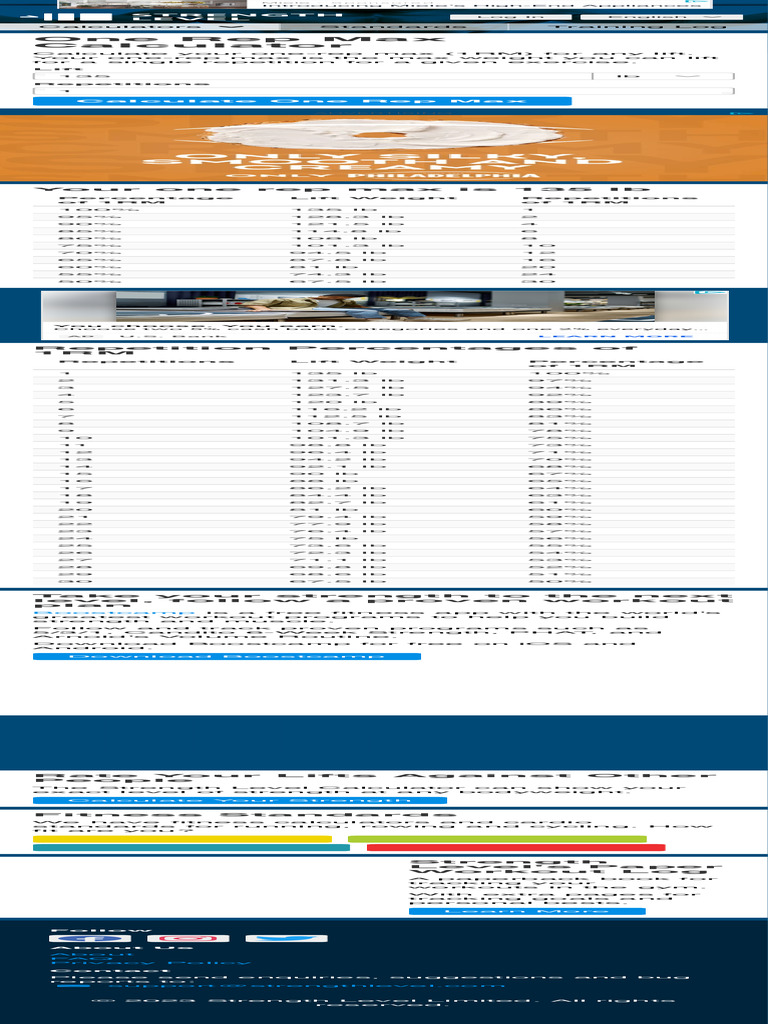 One Rep Max Calculator - Strength Level | PDF | Sports Science ...
