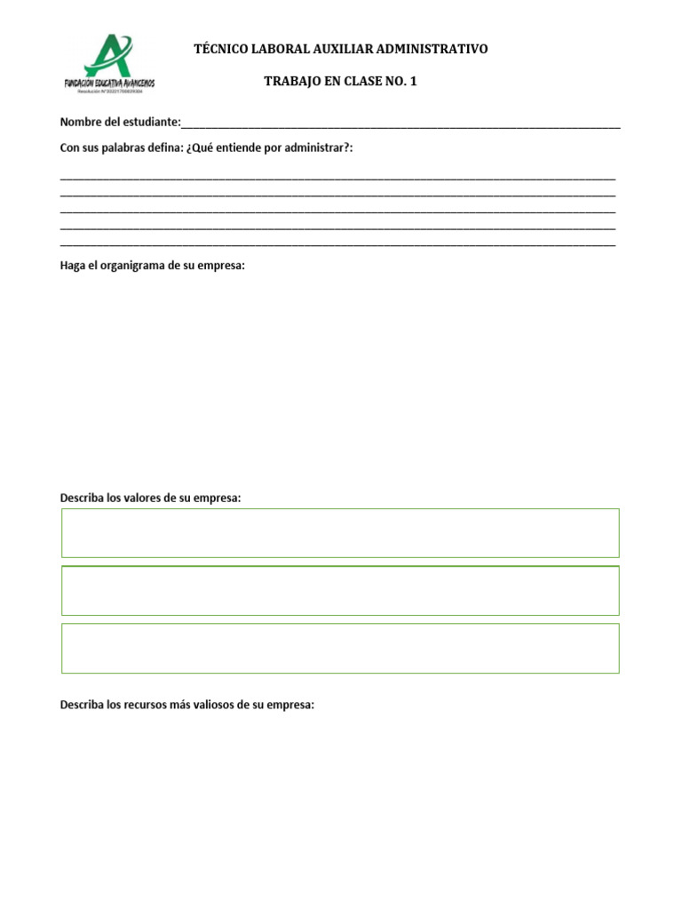 Primer Trabajo en Clase Anexo Clase 1 | PDF