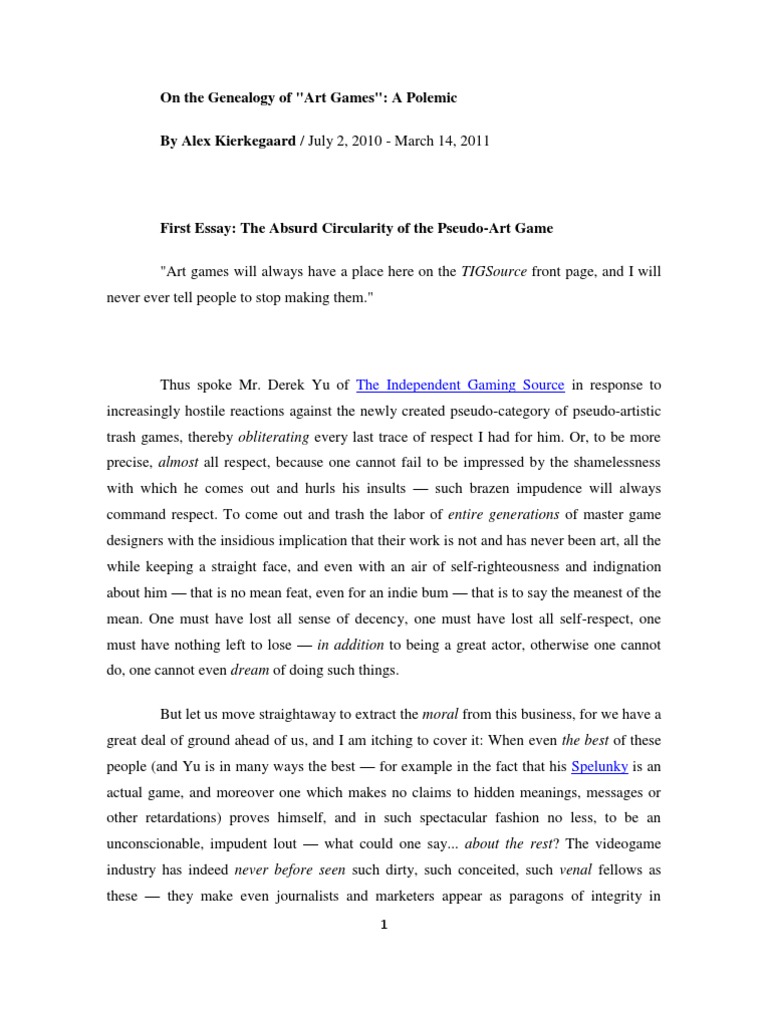On The Genealogy of Art Games - A Polemic | PDF | Pessimism | Tragedy