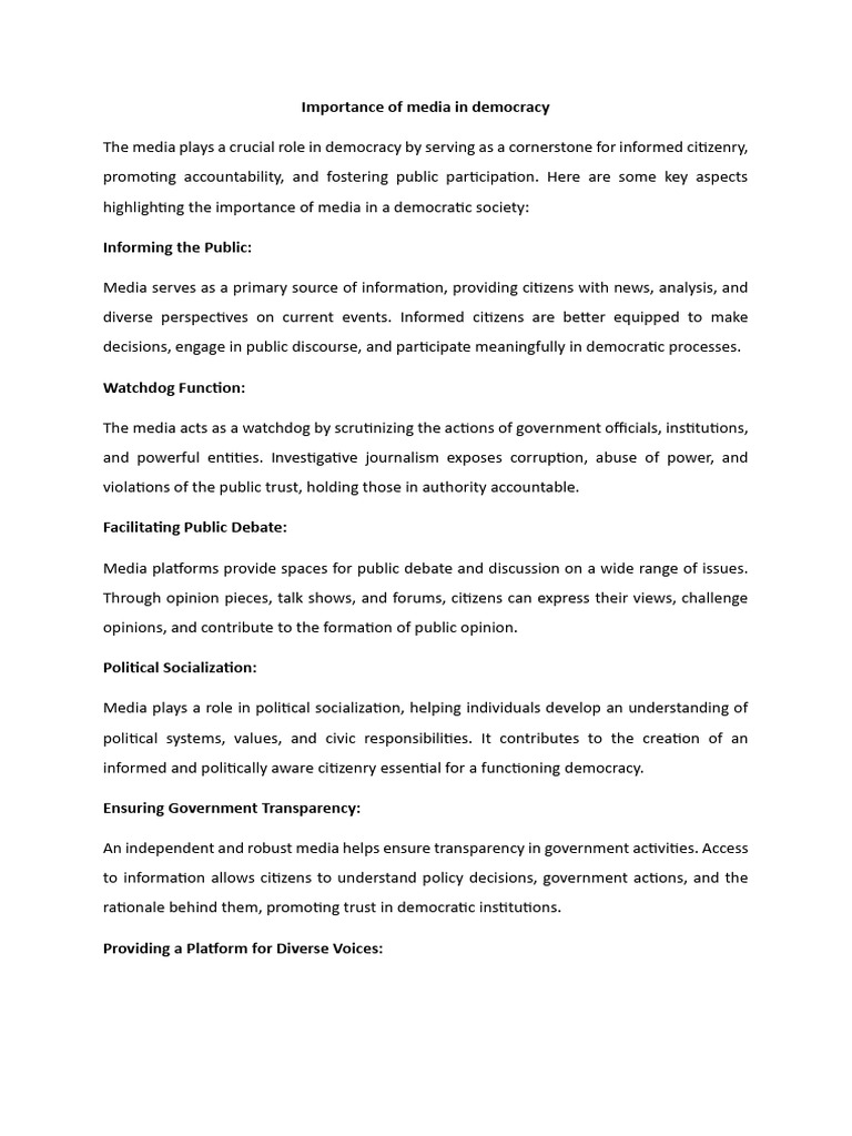 Importance of Media in Democracy | PDF | Democracy | Political Ideologies