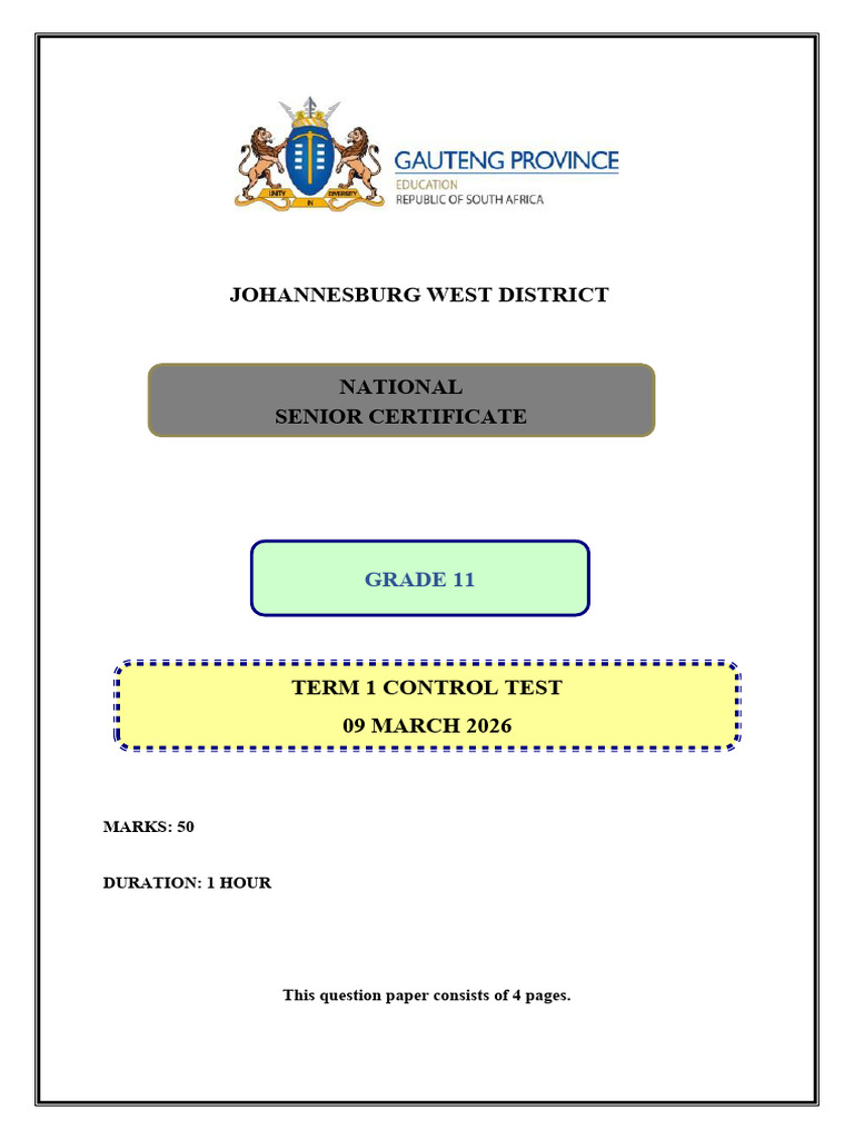 JW Math Grade 11 Term 1 Control Test 2026 Final - Checked | PDF ...