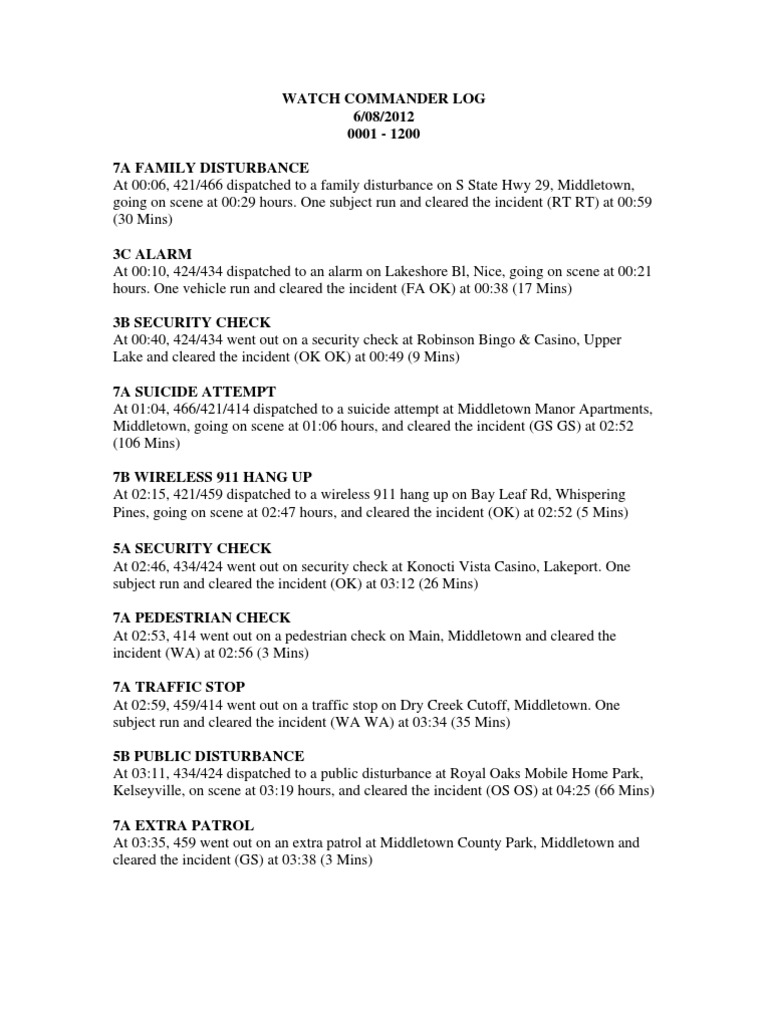 Lake County Sheriff's Watch Commander Logs | PDF | Land Transport ...
