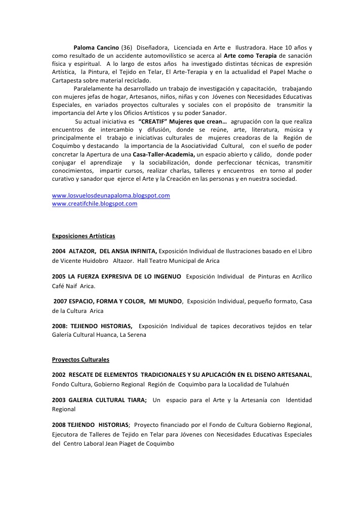 Biografia-Curriculum Paloma Cancino | PDF | Sicología | Educación avanzada