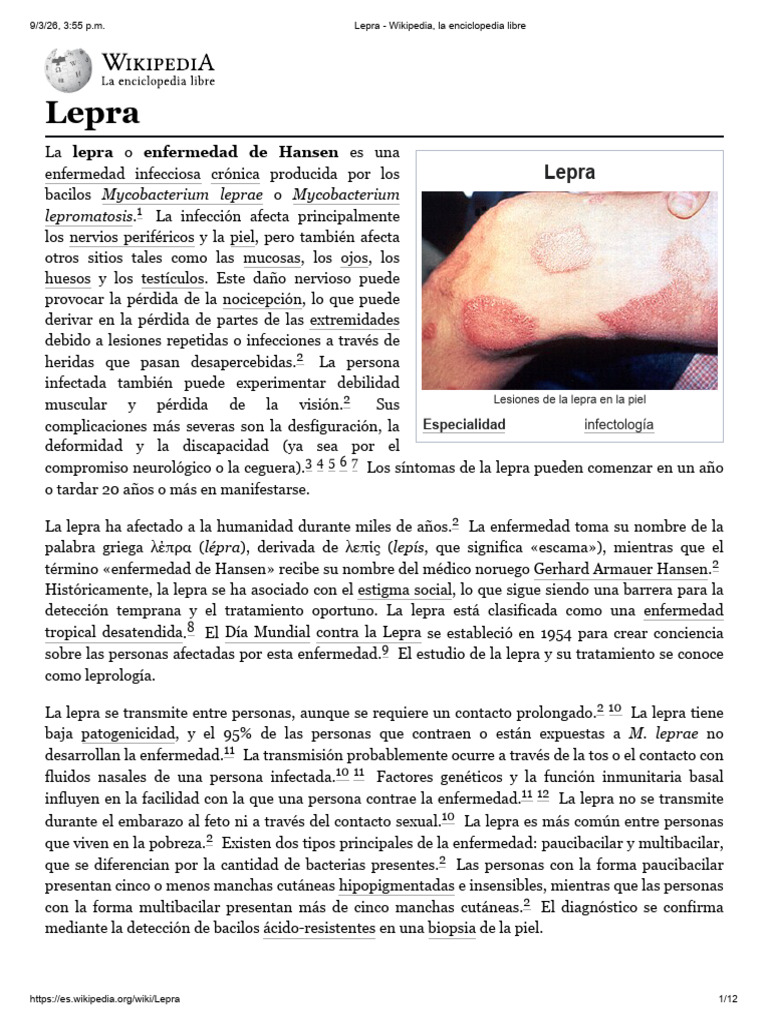 Lepra - Wikipedia, la enciclopedia libre | PDF | Lepra | Medicina