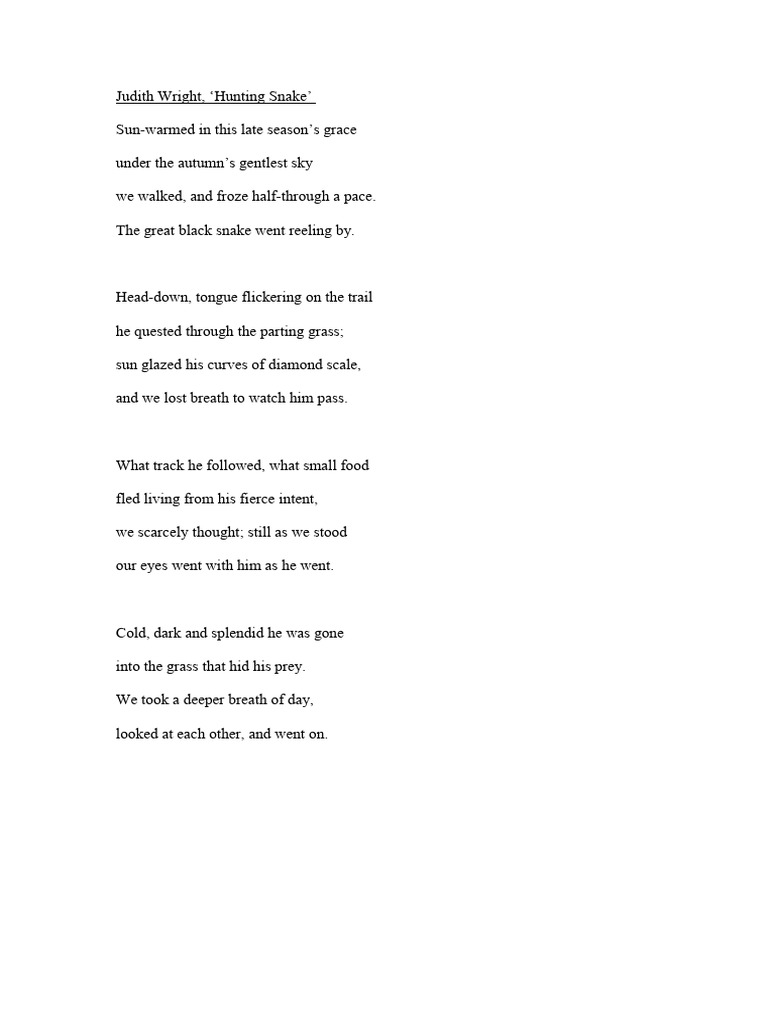 Judith Wright - Hunting Snake | PDF