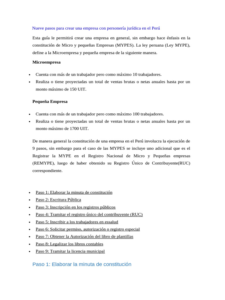Nueve Pasos para Crear Una Empresa Con Personería Jurídica en El Perú ...