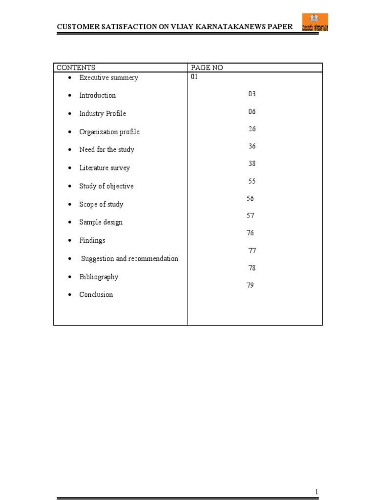 A Project Report On Customer Satisfaction On Vijay Karnatakanews Paper ...